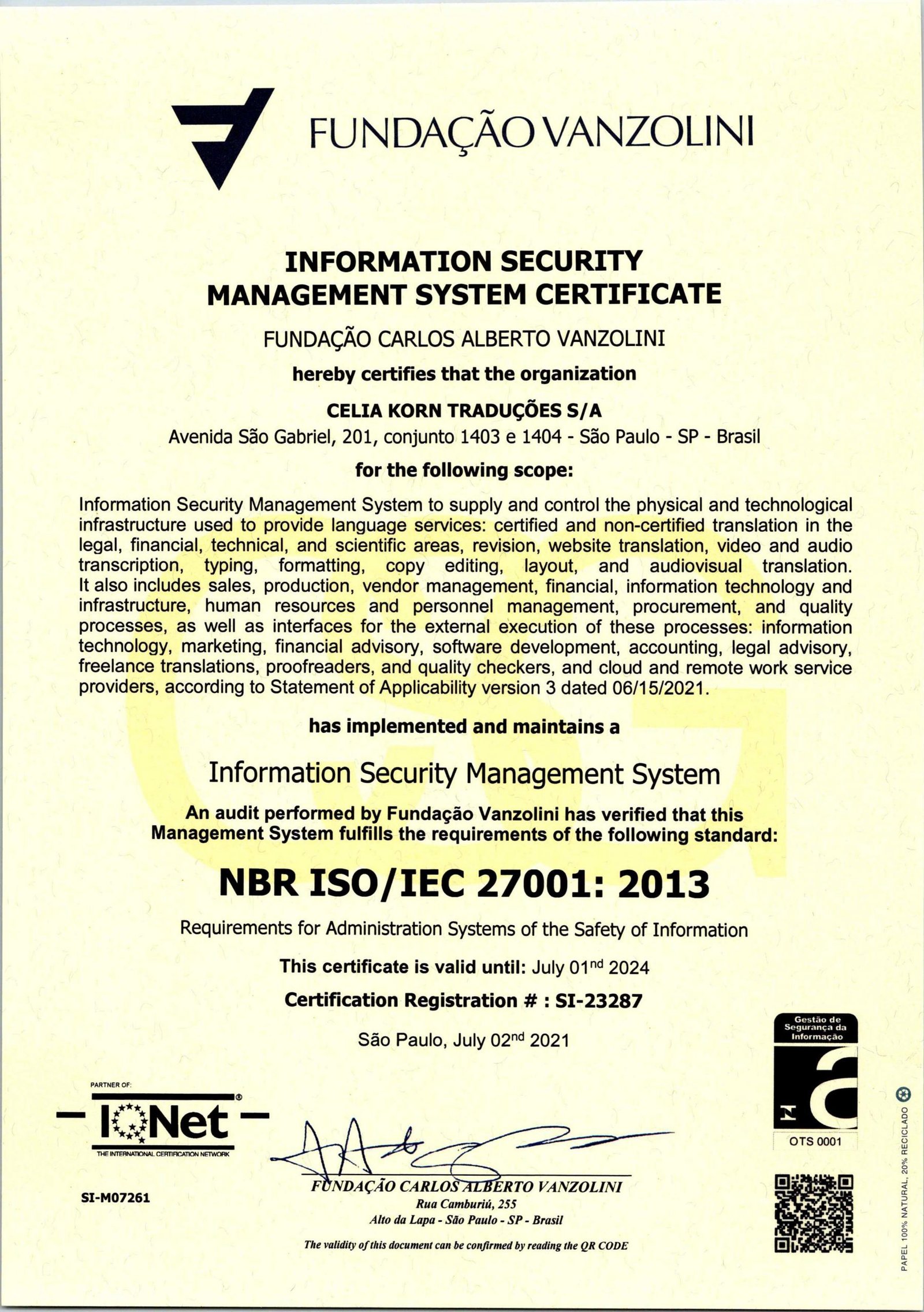 Management Systems Certificates - Korn Traduções